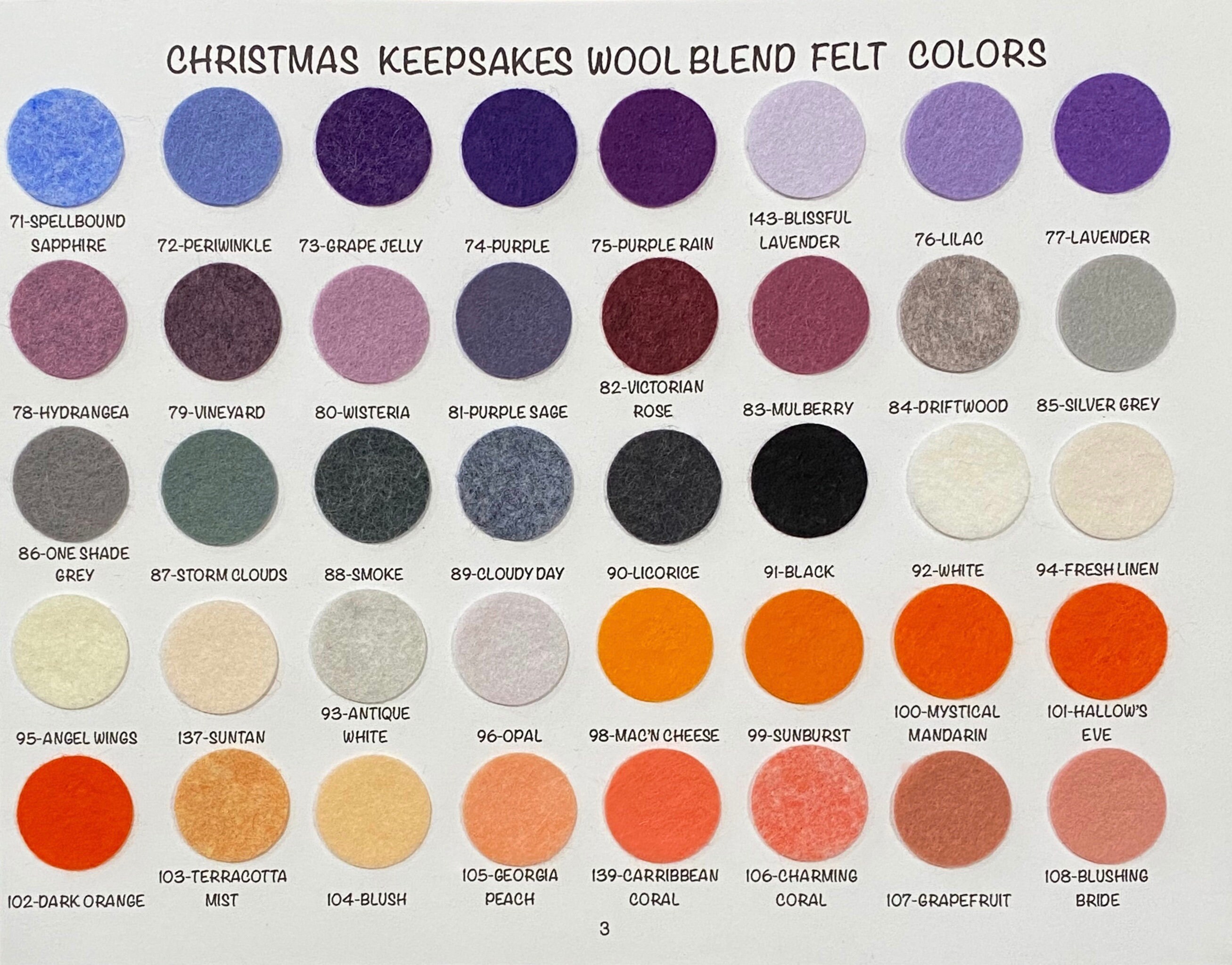 Wool Felt Sample Color Chart Wool Blend Felt Chart 150 | Etsy