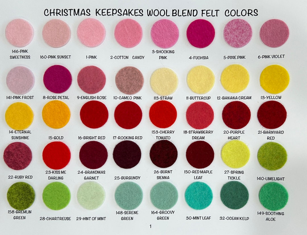 Wool Felt Sample Color Chart - Wool Blend Felt Chart - 159 Colors - Etsy