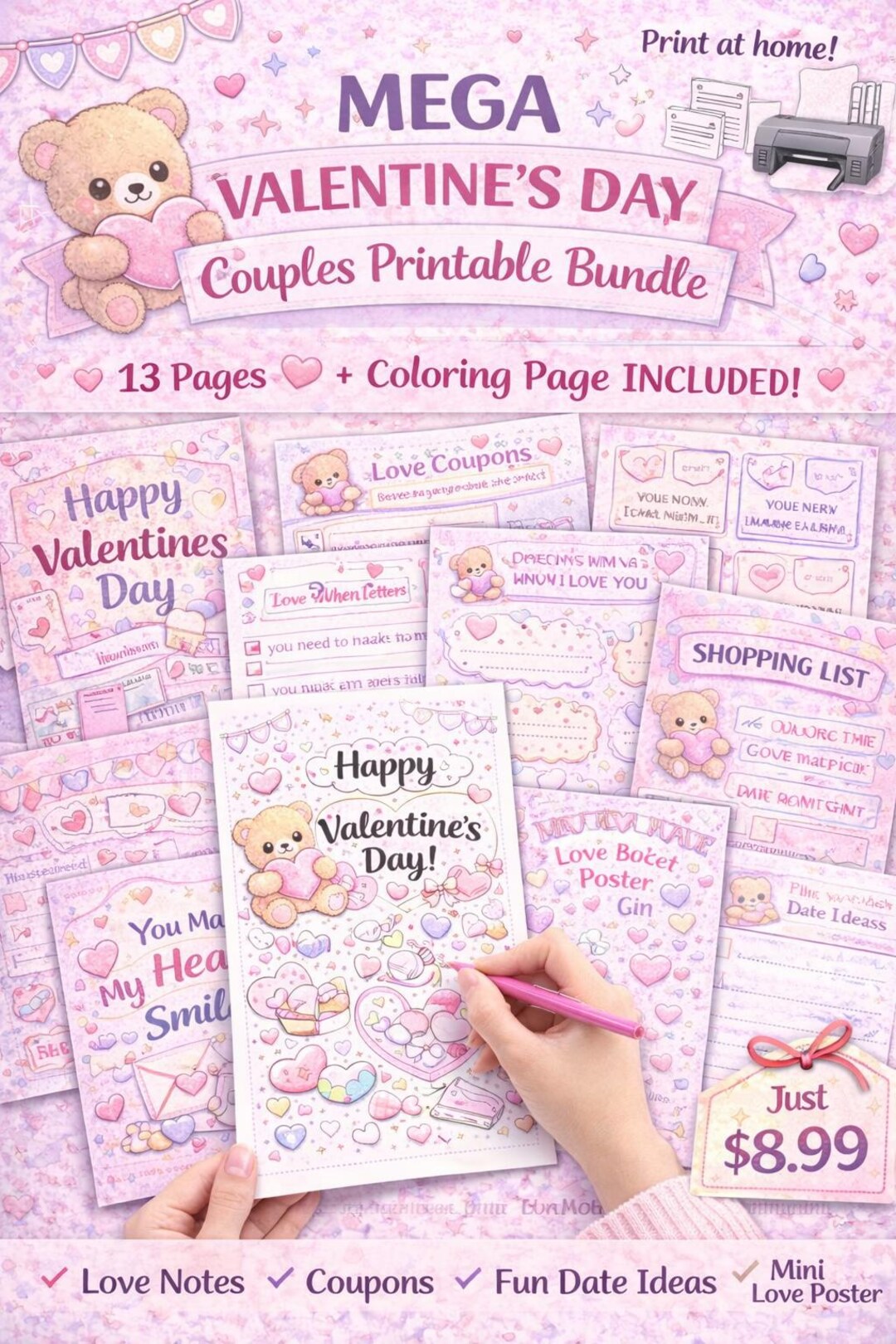 Valentine's Day Couples Printable Bundle, Love Coupons, Date Night ...