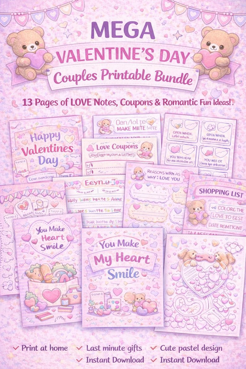Valentine's Day Couples Printable Bundle, Love Coupons, Date Night ...