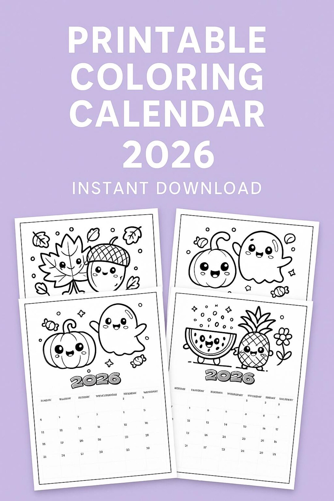 Kids Coloring Calendar 2026 • Printable Calendar to Color • Cute Animal ...