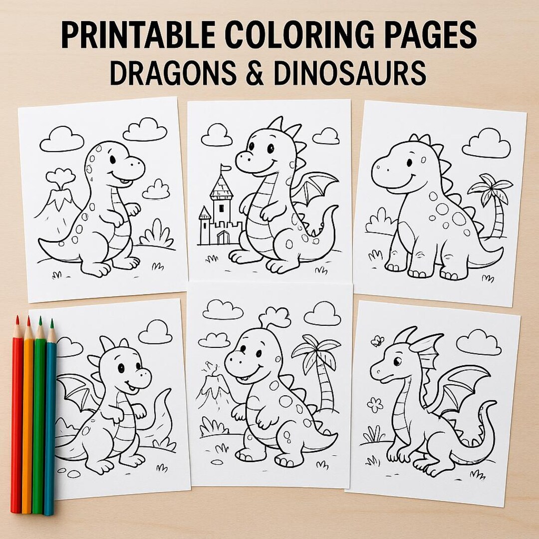 Dragons and Dinosaurs Coloring Pages for Kids | Printable Activity ...