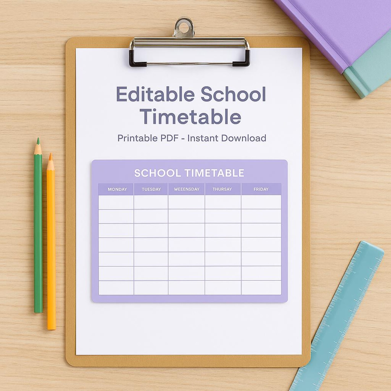 Editable School Timetable PDF • Printable Weekly Schedule • Weekly ...