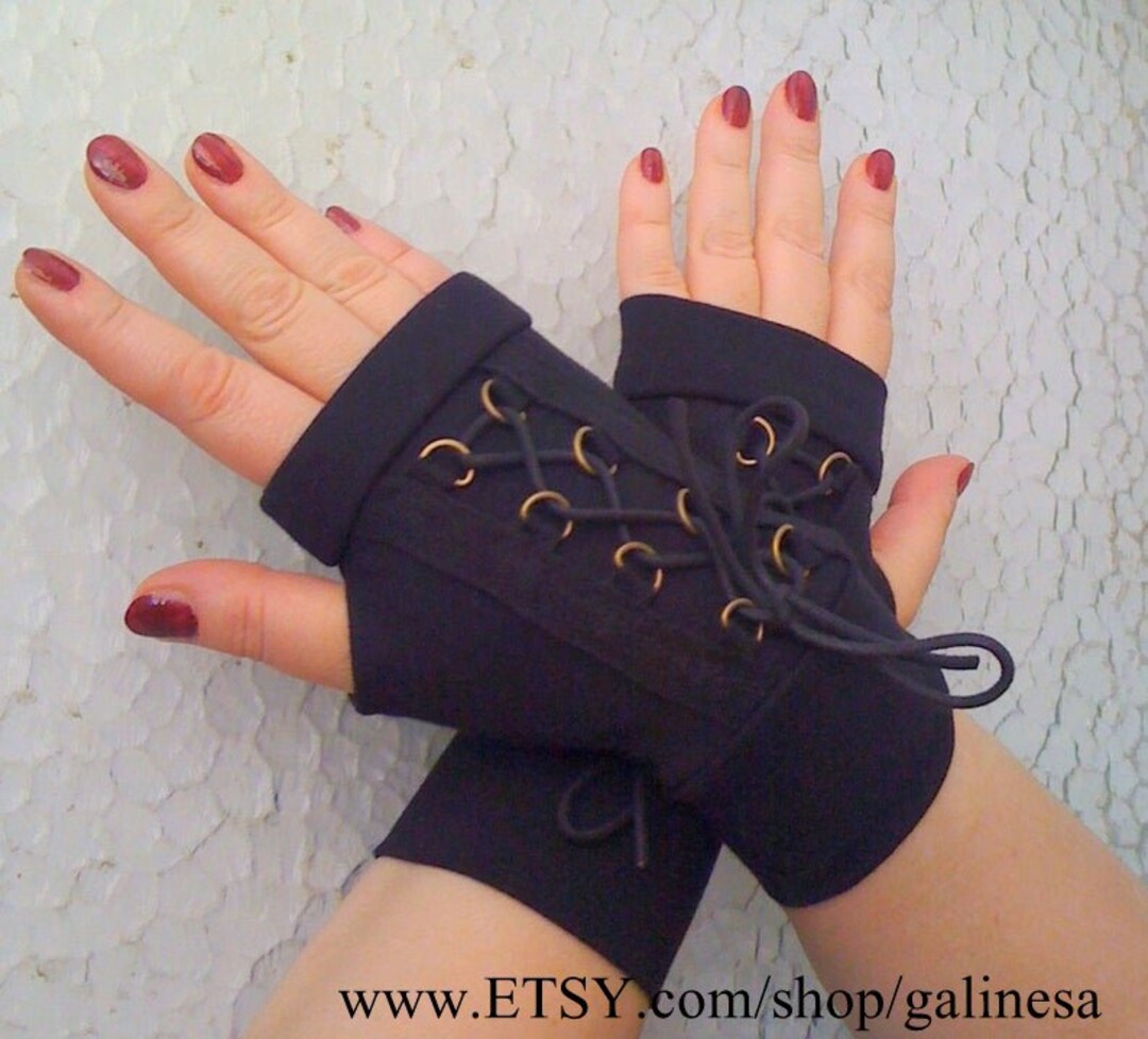 Black Short Fingerless Gloves - Corset Hand Short Warmers Short Black ...