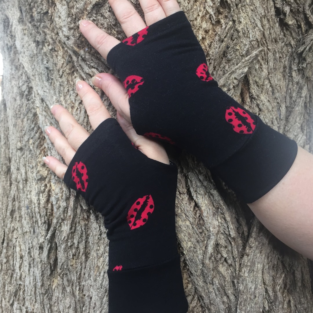 Fingerless Gloves Red Ladybug Completely Lined With Cuffs - Etsy
