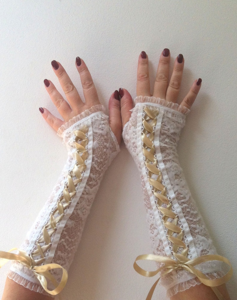 Lace gloves women Corset lace white fingerless gloves Wedding | Etsy
