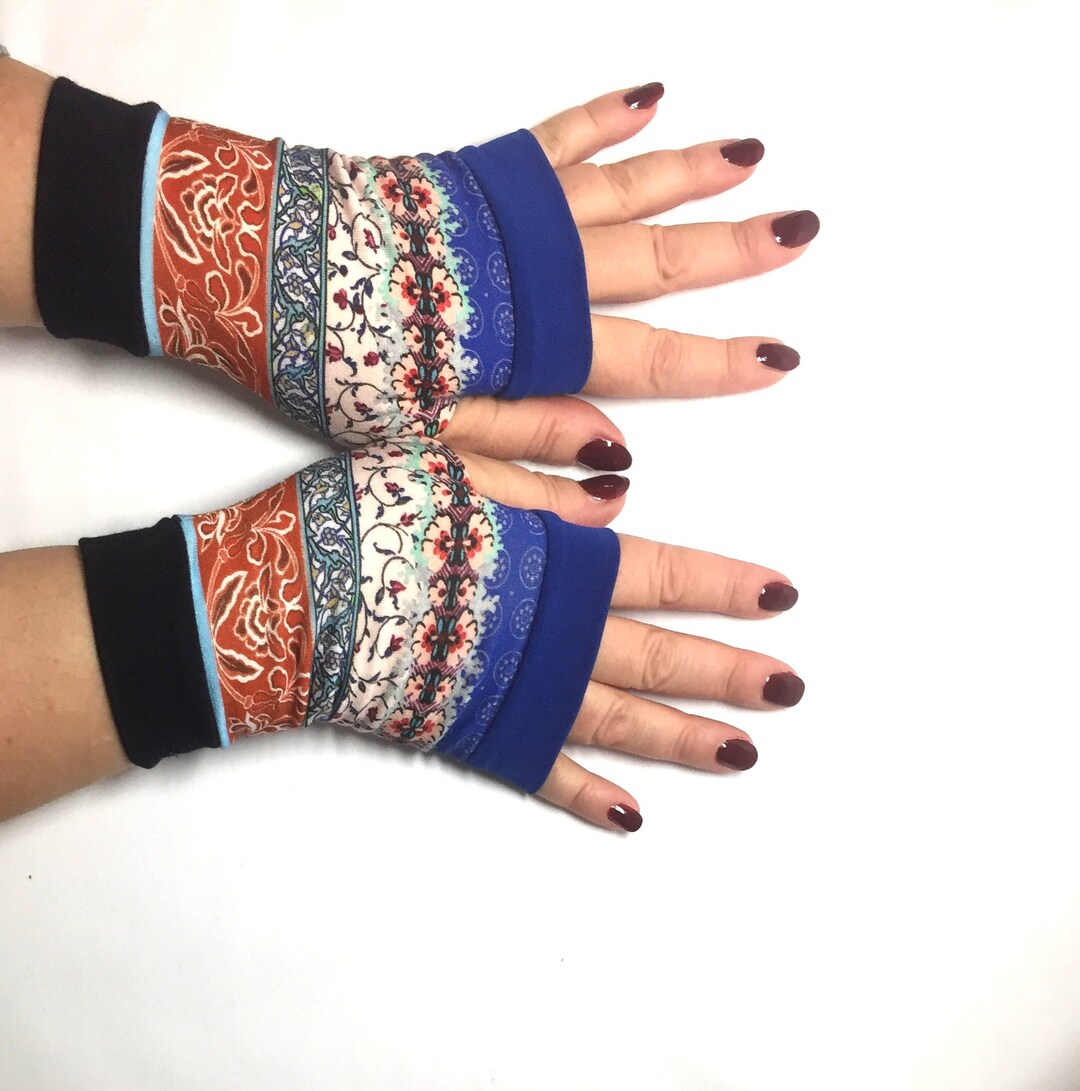 Summer Blue Arm Warmers Fall Winter Gloves Short Blue Fingerless Warm ...