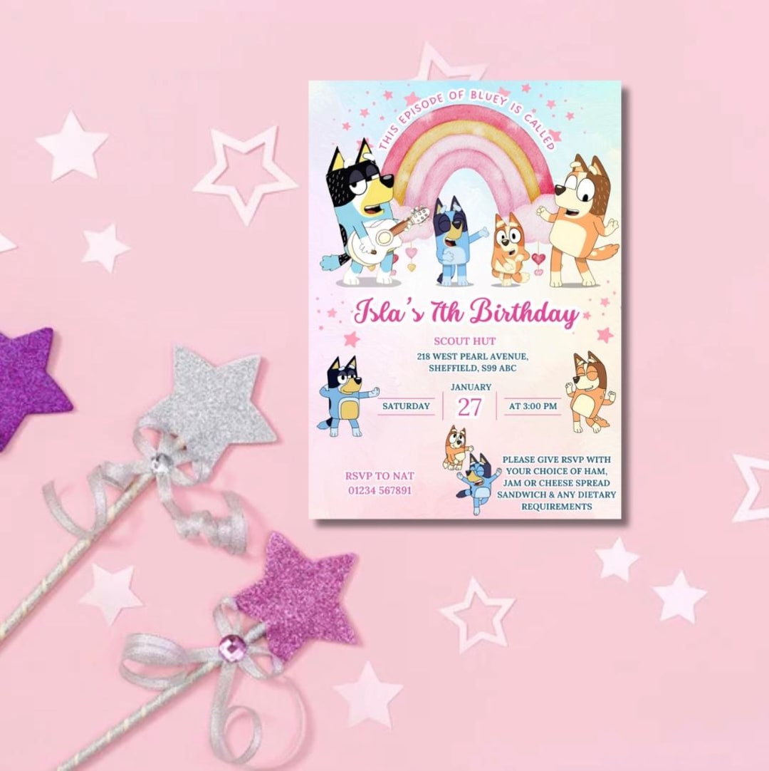 Bluey Birthday Invitation, Personalised Kid's Party Invite, Printed ...