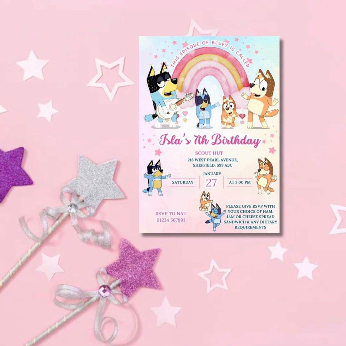 Bluey Birthday Invitation, Personalised Kid's Party Invite, Printed ...