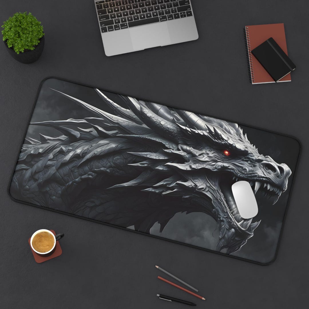 Desk Mat - Silver Dragon, Gaming Mouse Pad, Office Desk Accessory ...