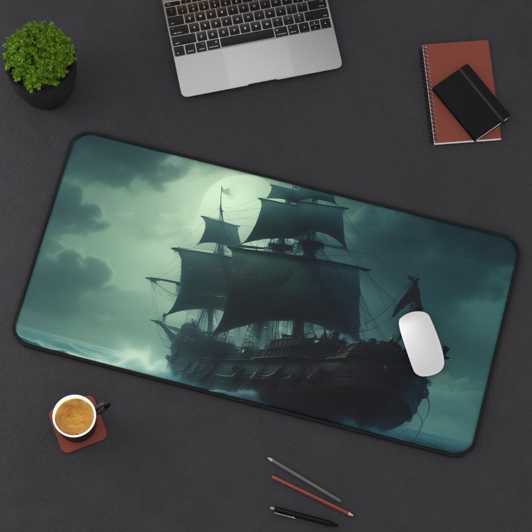 Desk Mat, Pirate Ship Voyage Design, Nautical Desk Pad, Gaming Mouse ...
