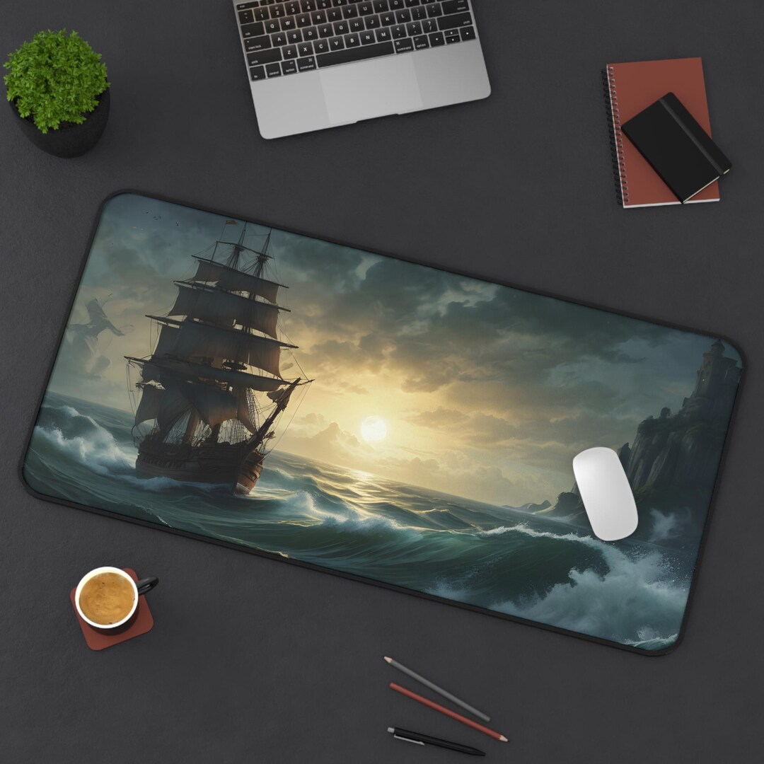 Desk Mat With Pirate Ship Voyage Design - Nautical Office Decor, Gaming ...