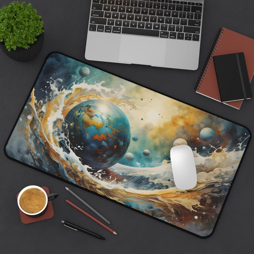 Desk Mat, Planet Earth Design, Mouse Pad, Office Decor, Desk Accessory ...