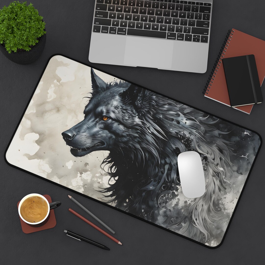 Desk Mat - Shadow Wolf, Desk Pad, Mouse Pad, Office Decor, Gaming Mat ...