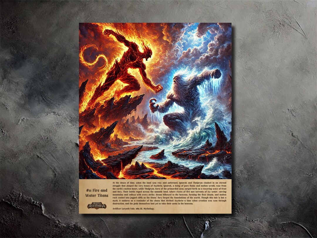 Fire and Water Titans (#11), Fantasy Art Print, Epic Digital Painting ...