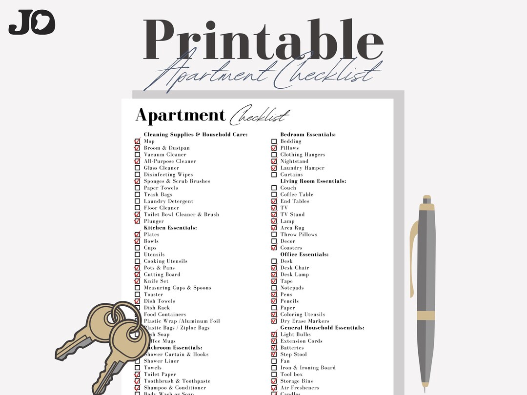 Apartment / Condo Moving Checklist Printable, Townhome Essential ...