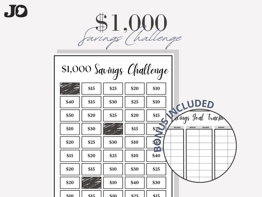 1K Savings Challenge Printable, 8.5x11 Digital Download, Budget Tracker ...
