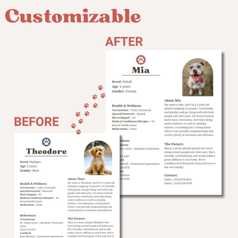 Editable Pet Resume Template, Customizable Canva Dog and Cat CV for ...