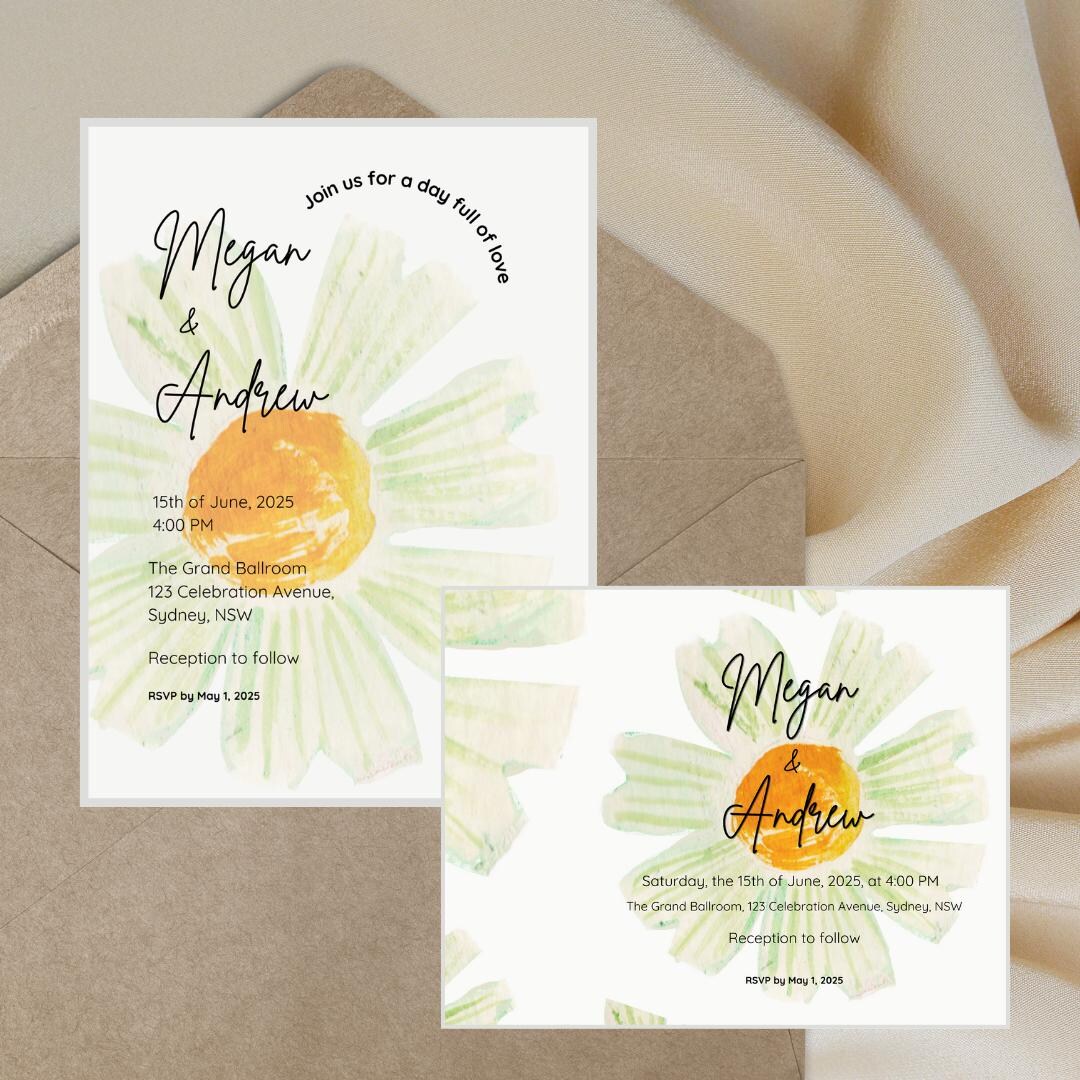 Daisy Wedding Invitation Floral Daisies Theme, Printable Wedding Invite ...