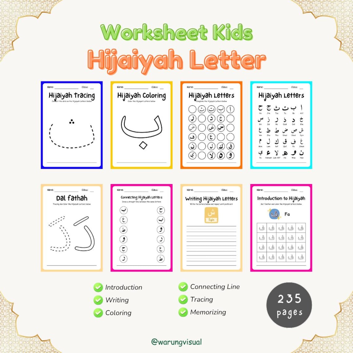 Fun Hijaiyah Alphabet Worksheets | Write - Color - Trace - Match - Etsy