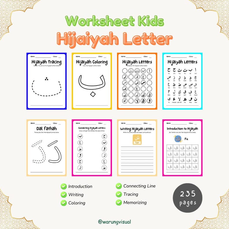 Fun Hijaiyah Alphabet Worksheets | Write - Color - Trace - Match - Etsy