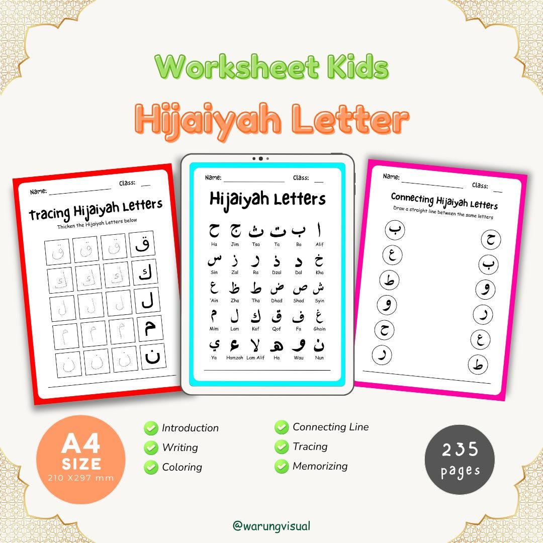 Fun Hijaiyah Alphabet Worksheets | Write - Color - Trace - Match - Etsy