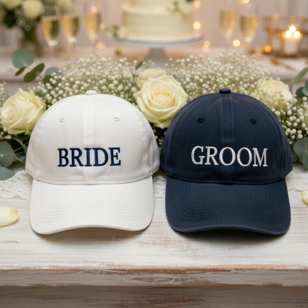 Custom Bride and Groom Hat, Personalized Wedding Gift, Honeymoon ...