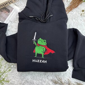 Huzzah Frog With Sword Embroidered Medieval Frog Sweatshirt, Funny ...