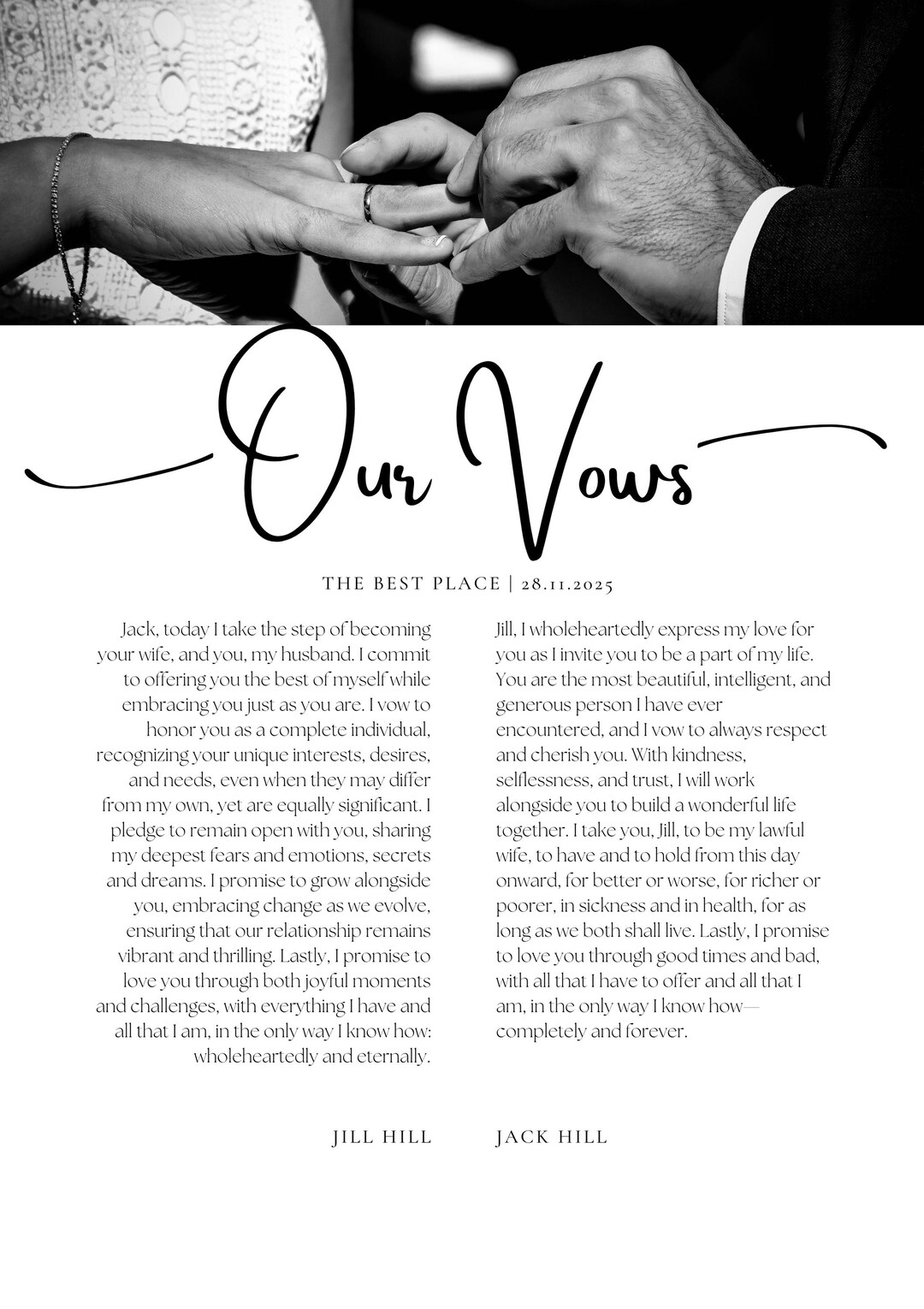 Frameable Wedding Ceremony Vows, Custom Wedding Vows Print, Our Vows - Etsy