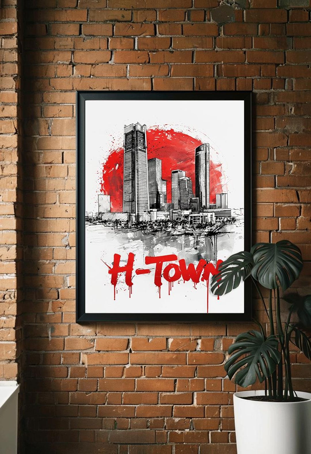 H-town, Houston, Red Skyline Wall Art, Digital Art, Cityscape Print ...