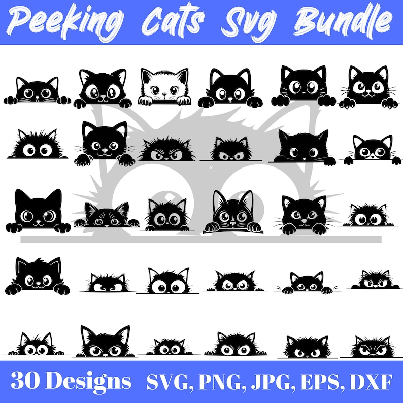 Peeking Cat SVG PNG EPS Clipart, Peeking Kitten Silhouette, Peeking ...