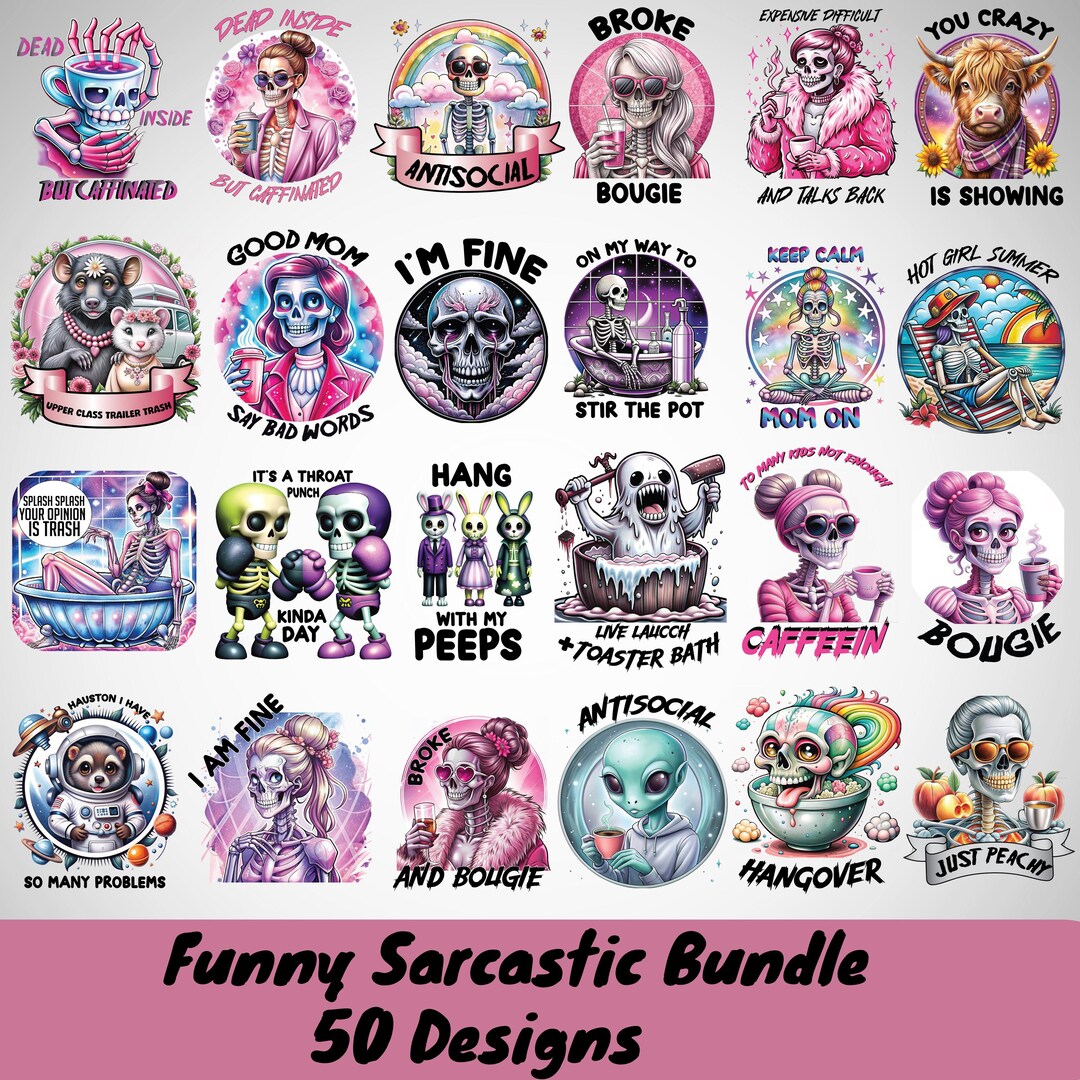 Funny Sarcastic Animal Quotes PNG Bundle, Animal Quotes, 40 Stickers ...