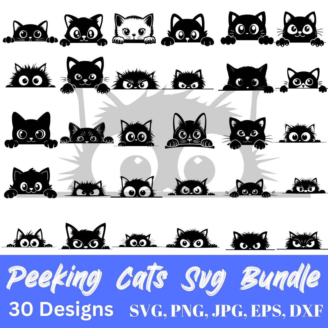 Peeking Cat SVG PNG EPS Clipart, Peeking Kitten Silhouette, Peeking ...