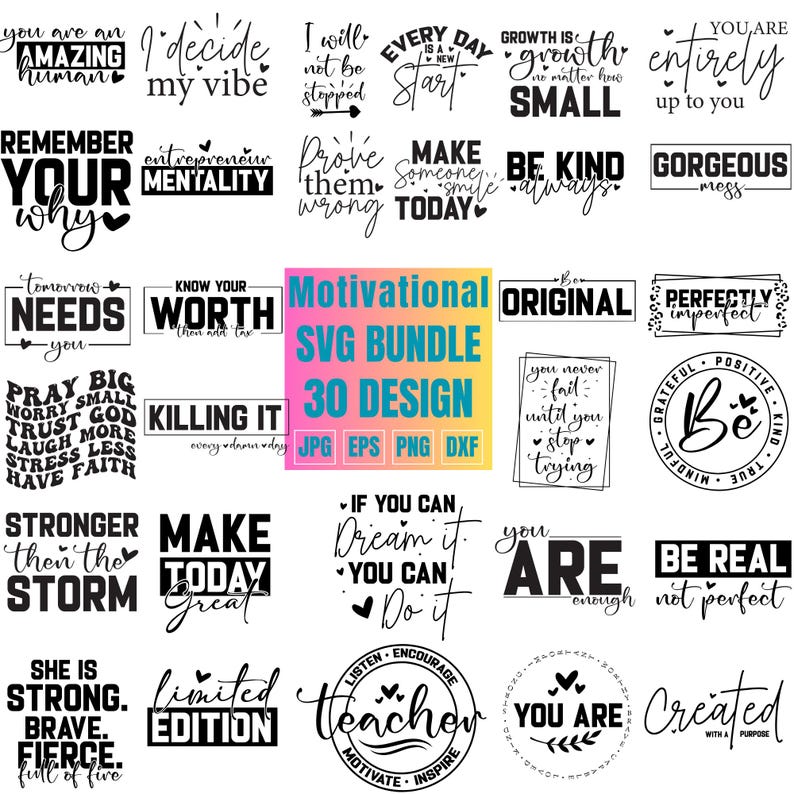 Motivational Quote SVG Bundle: Inspirational Sayings, T-shirt Design ...