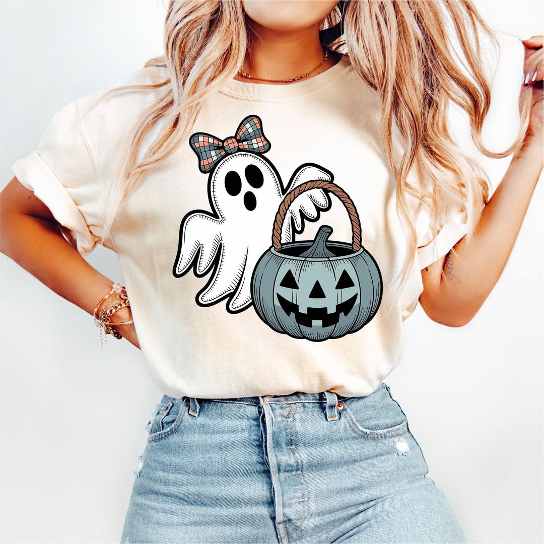 Retro Halloween Blue Denim Ghost SVG PNG, Trendy Patchwork Spooky Ghost ...