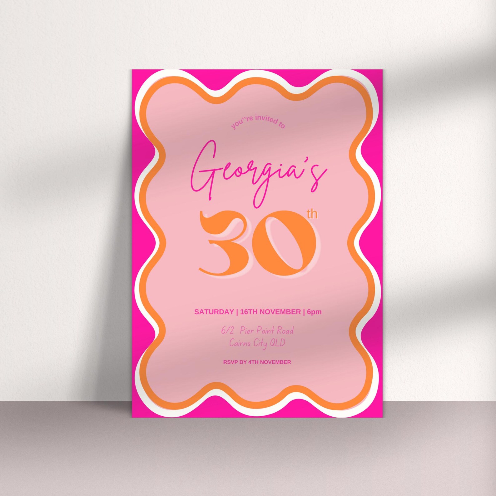 Pink and Orange Birthday Invitation, Retro Style, Wavy | Template ...
