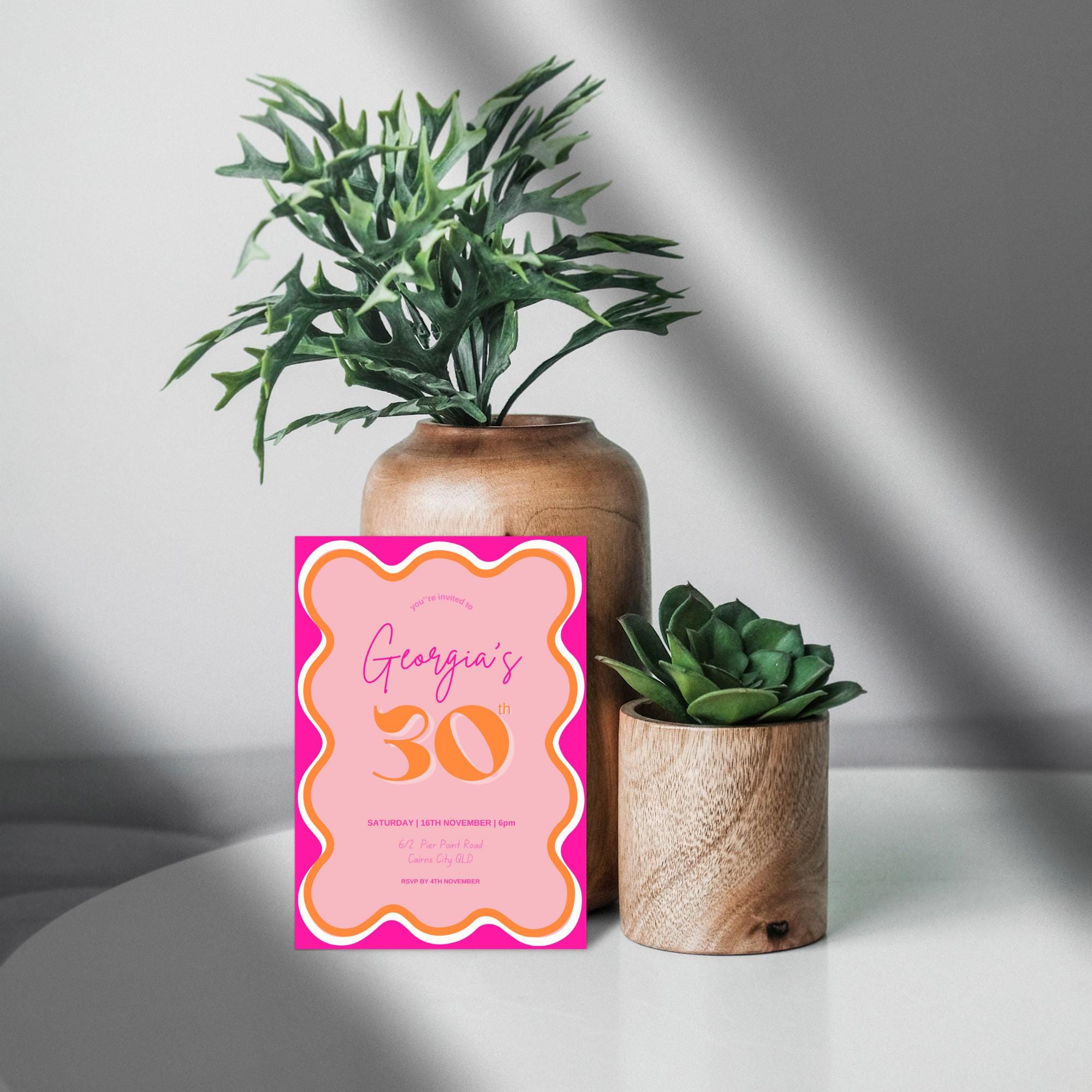 Pink and Orange Birthday Invitation, Retro Style, Wavy | Template ...
