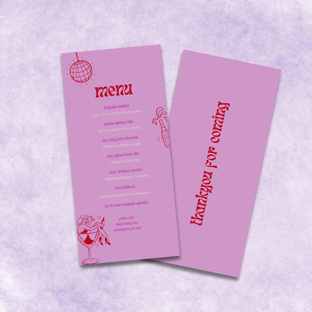 Purple and Red Menu, Retro Menu, Colourful | Template | Digital File ...