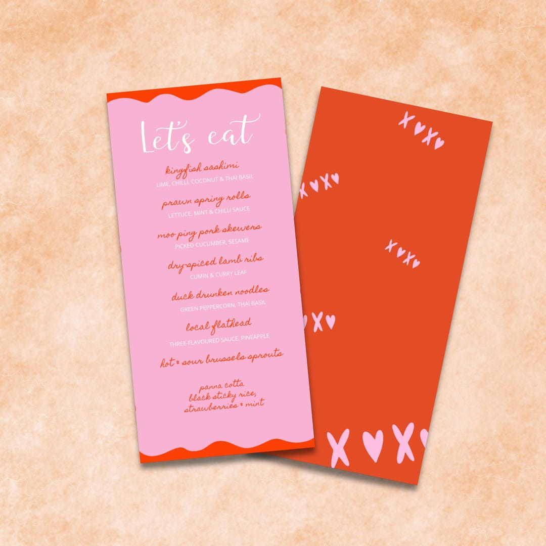 Pink and Orange Menu | Template | Digital File | Instant Download ...