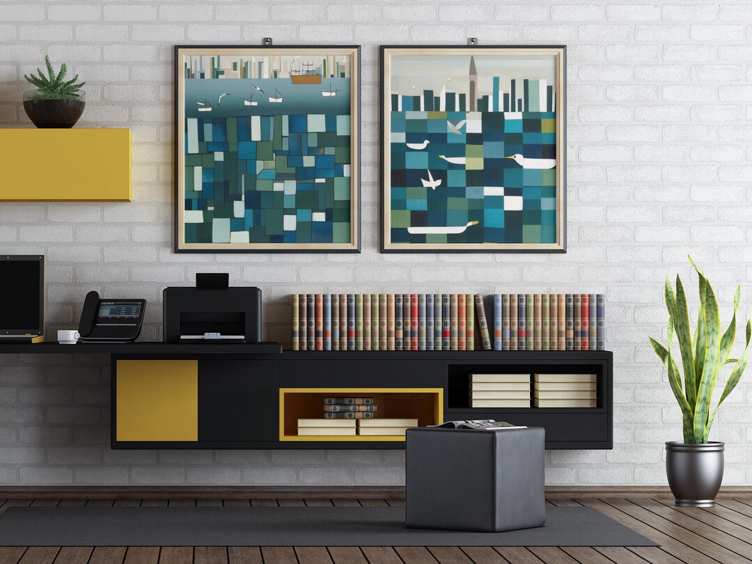 2 in 1 Printable Digital Art, a Serene Mosaic of Fragmented Rectangles ...