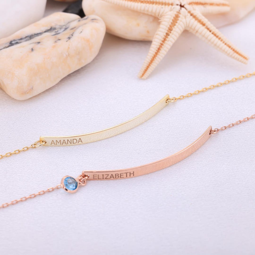 Personalized Gold Bar Bracelet, Custom Name and Birthstone Bracelet ...