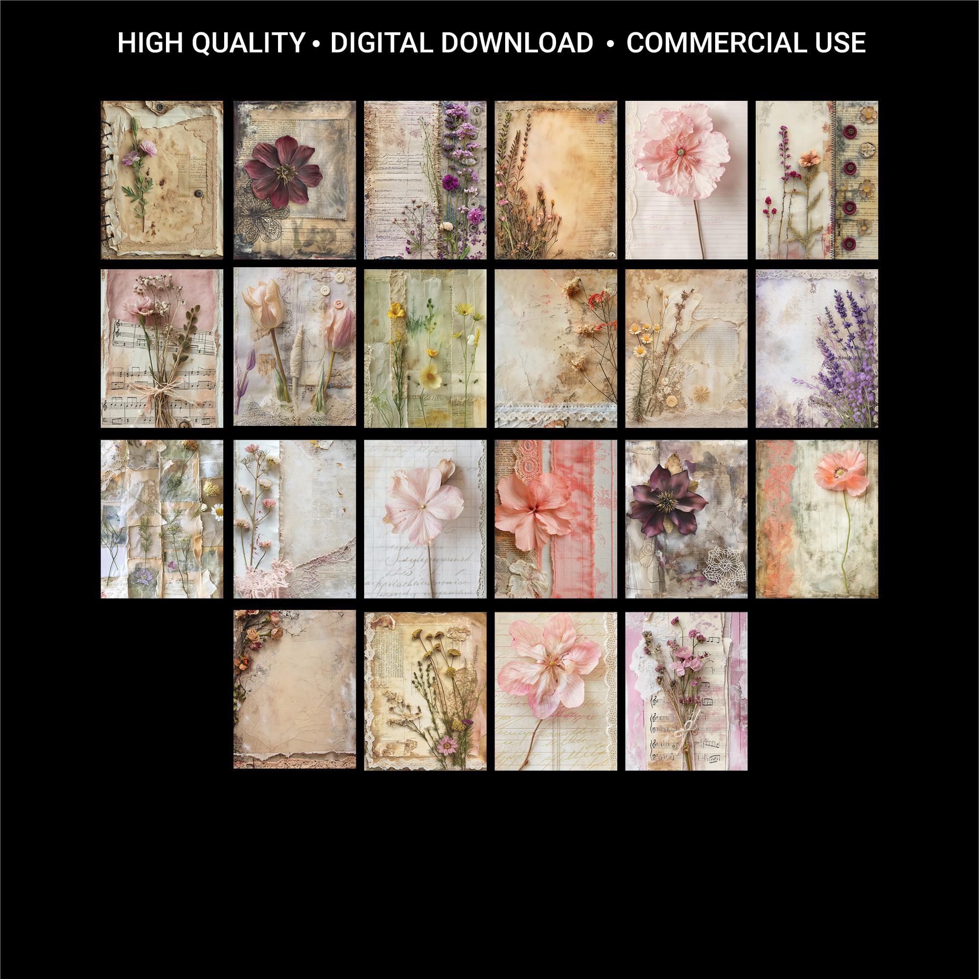 Vintage Floral Junk Journal Kit: Printable Ephemera, Scrapbook Paper ...