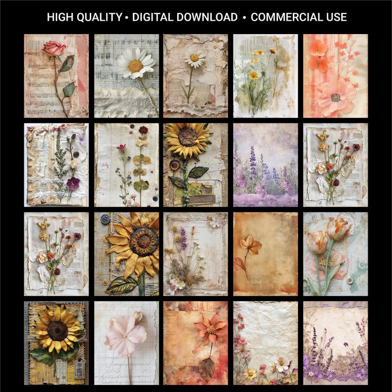 Vintage Floral Junk Journal Kit: Printable Ephemera, Scrapbook Paper ...