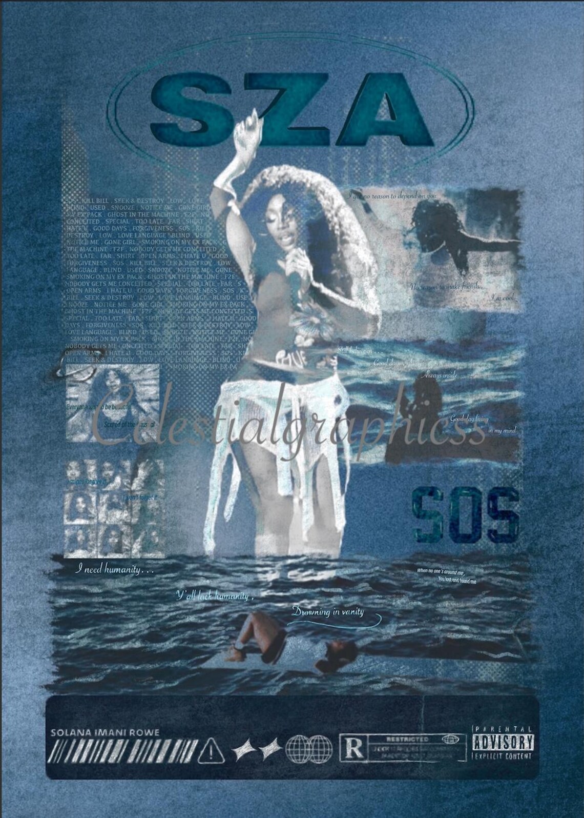 SZA Album Poster (SOS) | Graphic Music Poster | Home Decor | RNB Music ...