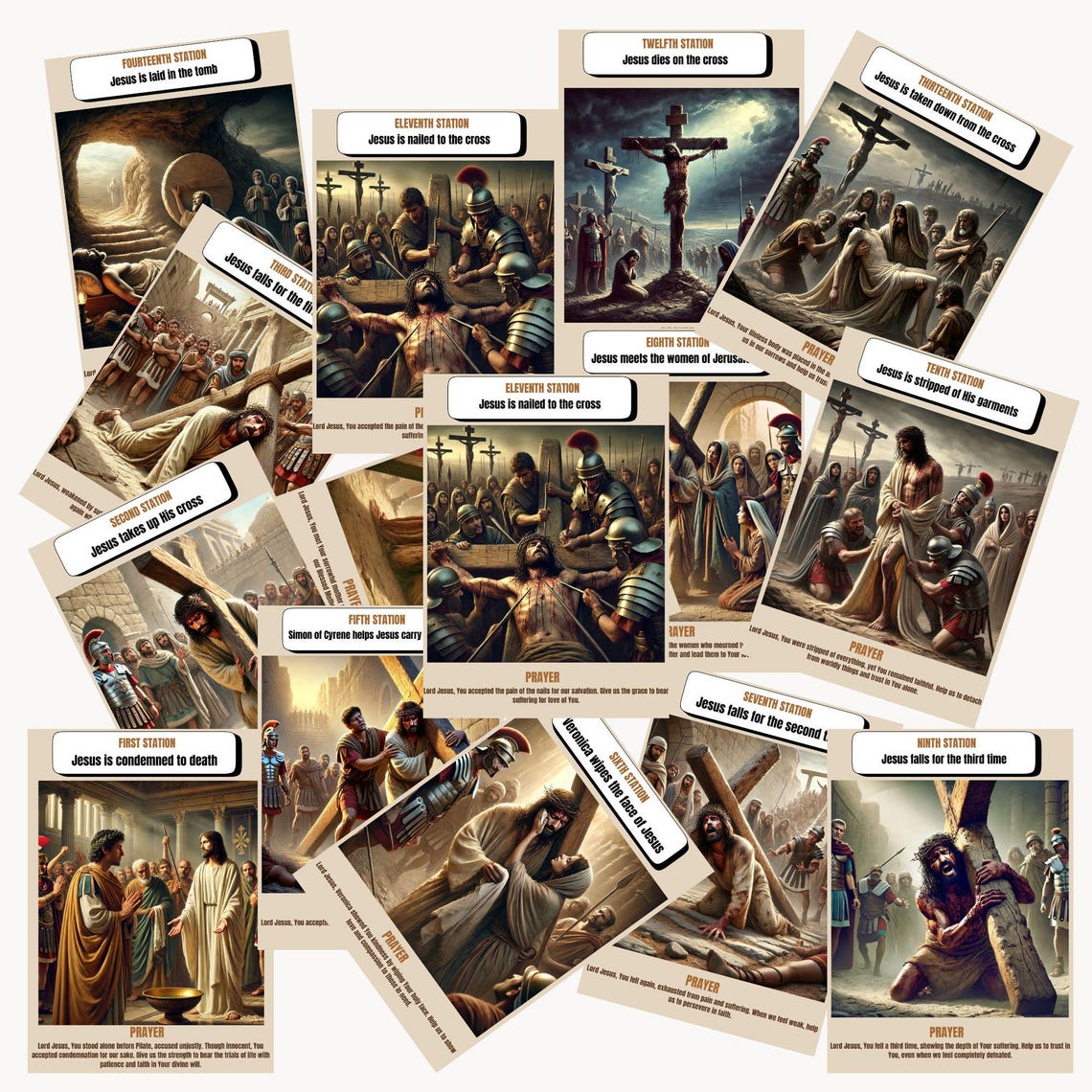 Catholic Stations of the Cross Art: Lent Prayer Cards (digital Download ...