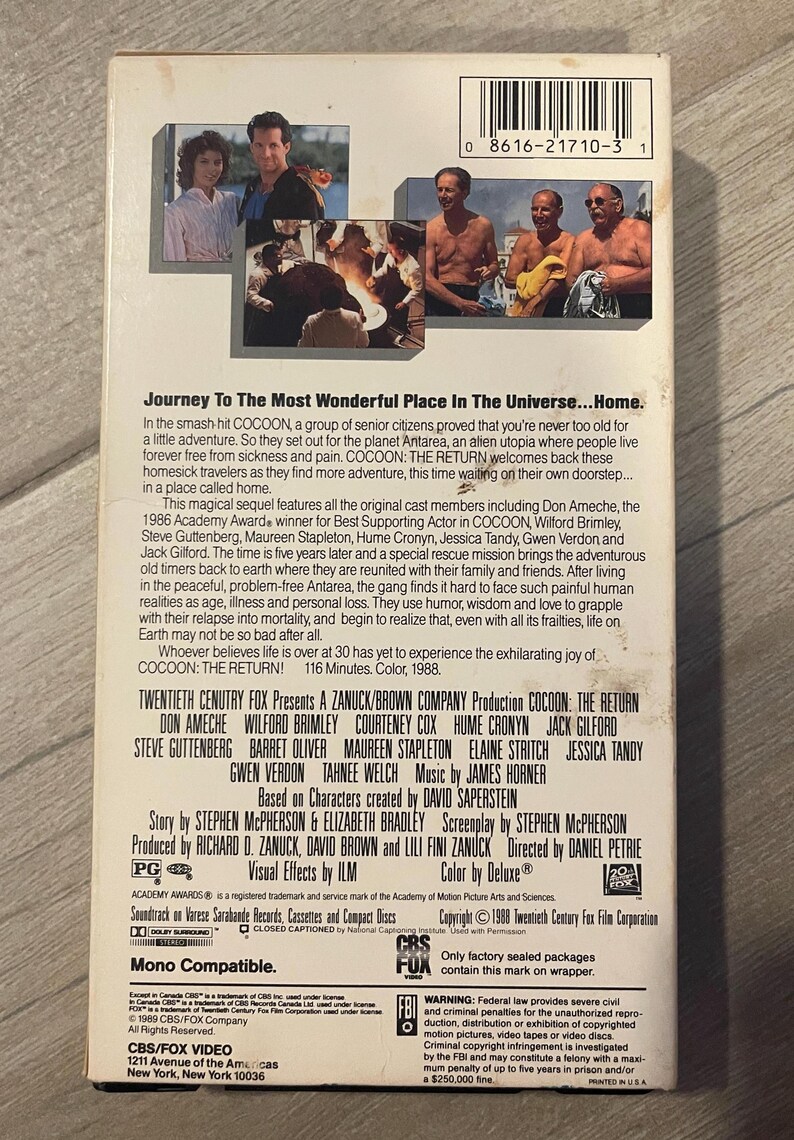 Cocoon the Return VHS Movie - 1988 - Fox - Vintage - Great Condition ...
