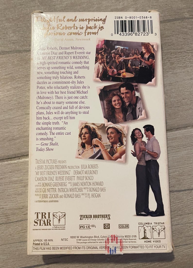 My Best Friend's Wedding VHS Movie - 1997 - Tristar - Vintage - Great ...