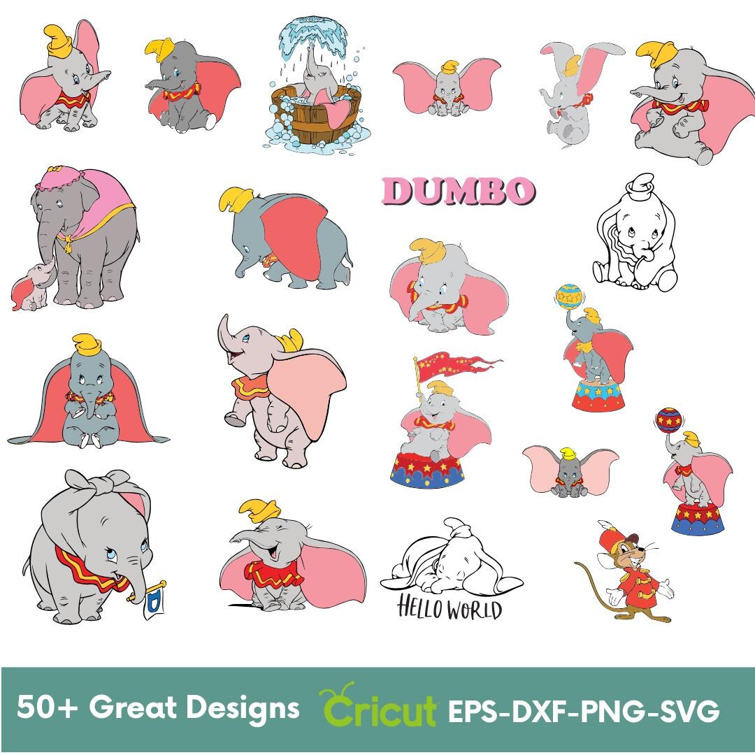 Dumbo SVG Bundle, Cute Baby Elephant Clipart, Disney SVG Files, Layered ...