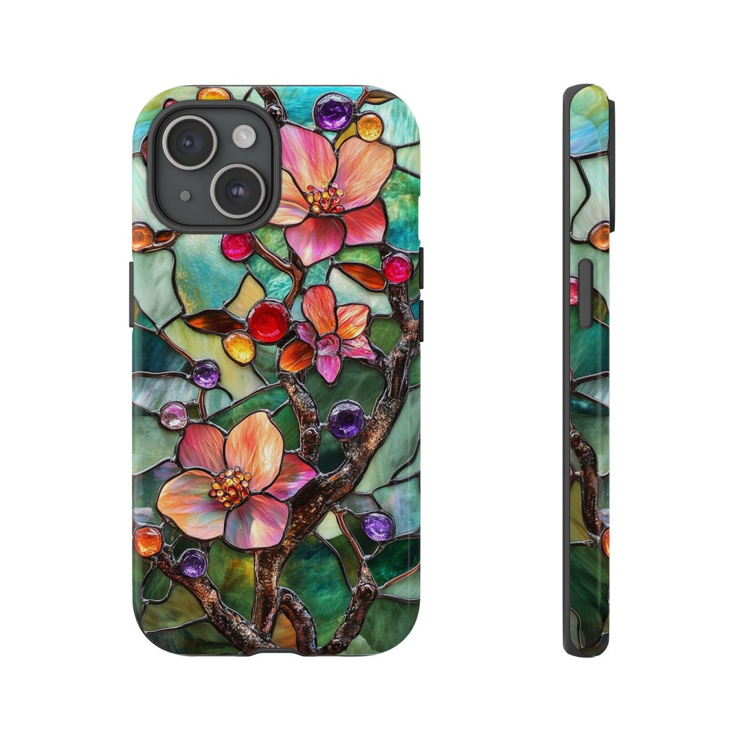 Stained Glass Cherry Blossom Phone Case Floral Stained Glass Design ...