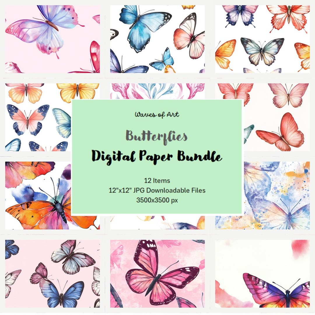 12-pack Butterfly Digital Paper Pack, Digital Scrapbook, Digital Paper ...